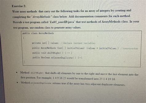 Solved Exercise Write Array Methods That Carry Out The Chegg