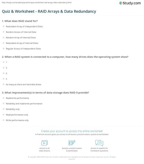 Quiz And Worksheet Raid Arrays And Data Redundancy