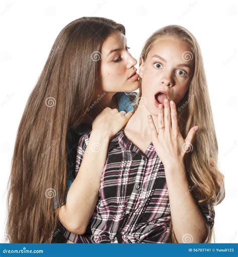 Two Cute Teenagers Having Fun Together Isolated On Stock Image Image