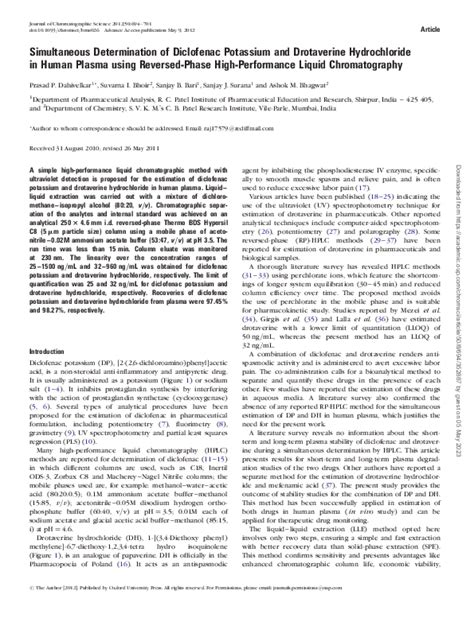 Pdf Simultaneous Determination Of Diclofenac Potassium And Drotaverine Hydrochloride In Human