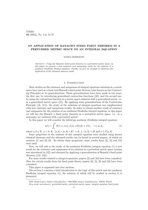 Pdf An Application Of Banachs Fixed Point Theorem In A Perturbed