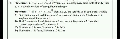 statement i if wa ws 0 where w w2 are imaginary cube roots of