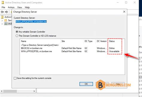 Domain Controller Status Unavailable When Changing Directory Server