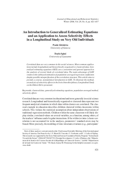 Pdf An Introduction To Generalized Estimating Equations And An Application To Assess