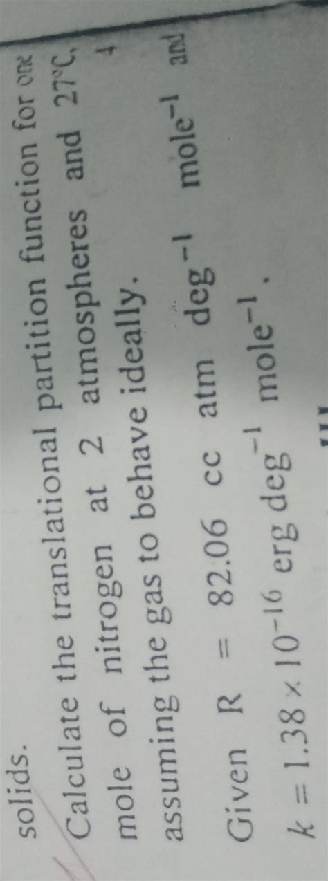 Solids Calculate The Translational Partition Function For One Mole Of Ni