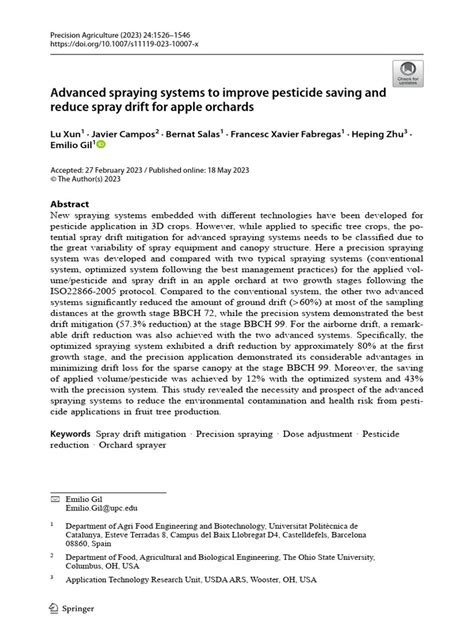 Advanced Spraying Systems To Improve Pesticide Saving And Reduce Spray Drift For Apple Orchards