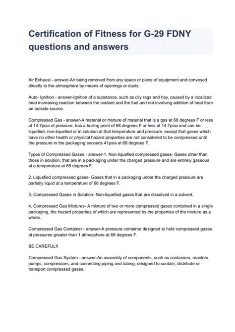 Certification Of Fitness For G 29 Fdny Questions And Answers