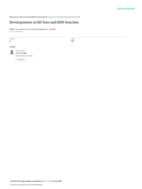 Developments In Kd Tree And Knn Searches Pdf Theoretical Computer