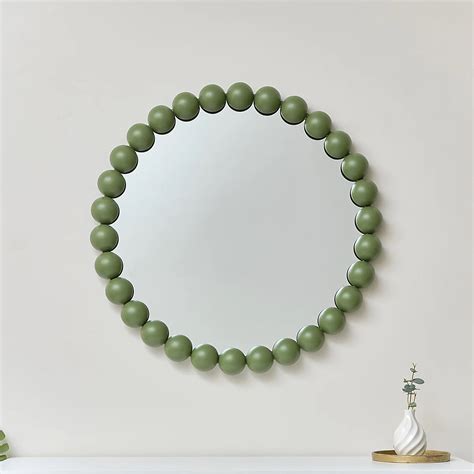 Melody Maison Large Round Olive Green Bobble Bobbin Wall Mirror 80cm X 80cm