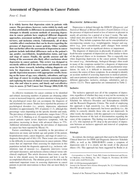 Assessment Depression In Cancer Patients Pdf Diagnostic And Statistical Manual Of Mental