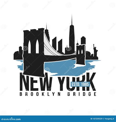 New York Brooklyn Brücken Typografie Für T Shirt Druck Stilisiertes