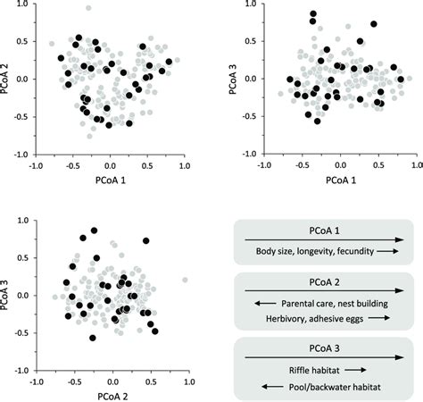 ordination biplots showing the first three principal coordinate pcoa