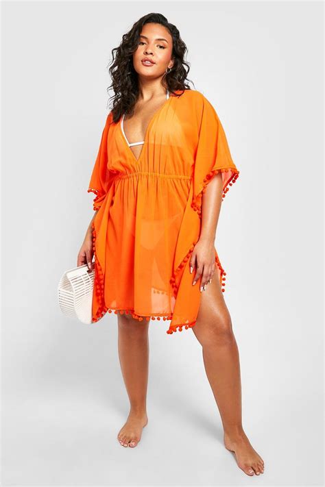 Womens Plus Pom Pom Mini Beach Kaftan Boohoo Uk