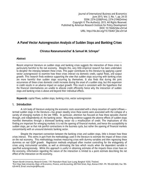 Pdf A Panel Vector Autoregression Analysis Of Sudden Stops And Banking Crises