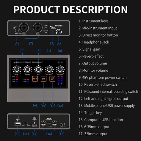 XTUGA Q 16 Professional Audio Interface USB Recording Sound Card With
