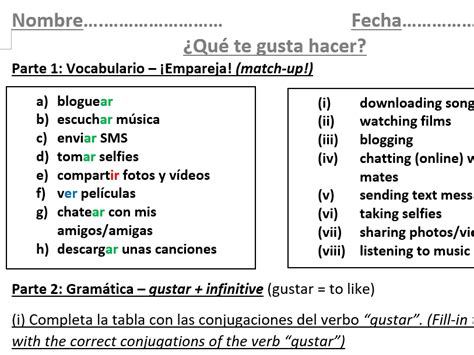 ¿qué Te Gusta Hacer Worksheet Teaching Resources