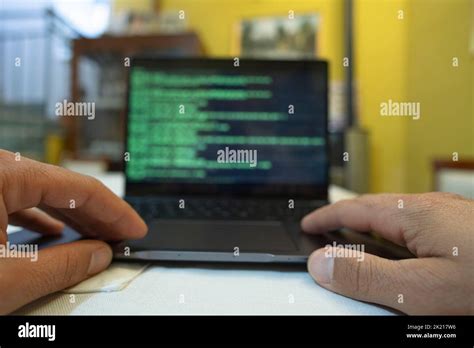 Hacker Man Working On Pc Laptop Privacy Data Decriptcyber Security