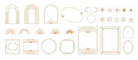 간단한 선형 스타일의 디자인 요소 및 일러스트레이션 벡터 세트 Boho 아치 및 테두리 로고 디자인 요소 및 소셜 미디어 스토리