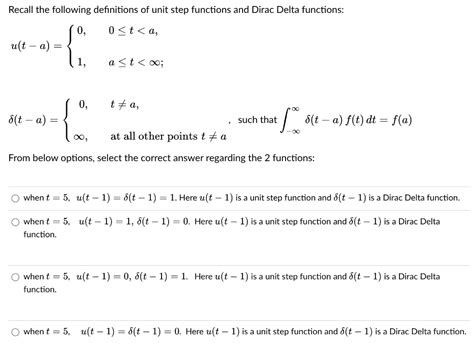 Solved Recall The Following Definitions Of Unit Step