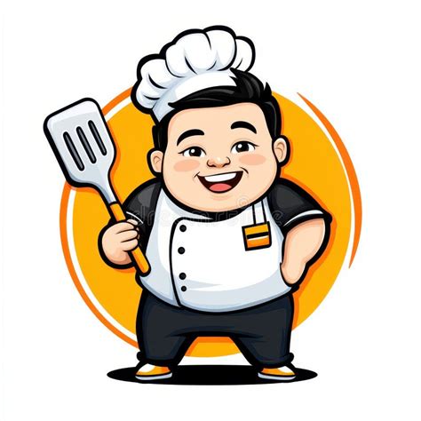 Cute Cartoon Chef Smiling With Spatula Wearing Chef Hat And Uniform Stock Illustration