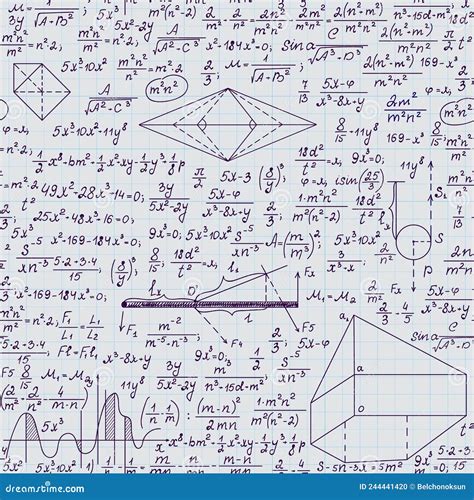 Mathematical Vector Seamless Pattern With Formulas Tasks And Plots Stock Vector Illustration