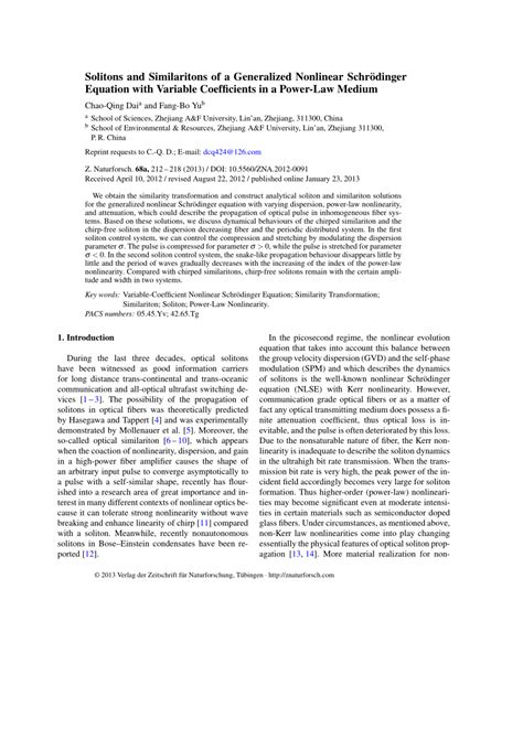 Pdf Solitons And Similaritons Of A Generalized Nonlinear Schrödinger