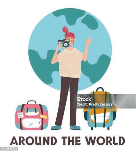 전 세계 여행 작곡 벡터 플랫 만화 그래픽 디자인 일러스트 레이 션 가방에 대한 스톡 벡터 아트 및 기타 이미지 가방 개념 관광 Istock