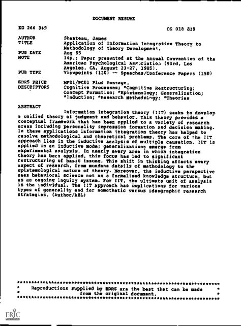 Pdf Application Of Information Integration Theory To Methodology Of