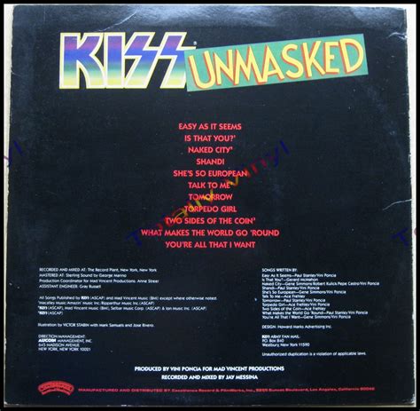 Totally Vinyl Records Kiss Unmasked Lp