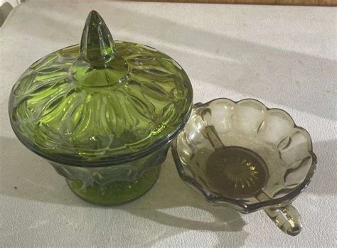 Vintage Anchor Hocking Fairfield Smoke Brown Glass Two Handled Nappy