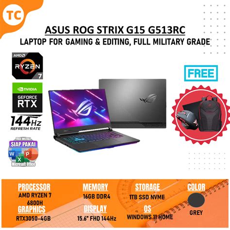 Jual Laptop Gaming Asus ROG STRIX G G RM Ryzen H GB DDR TB SSD RTX GB Hz