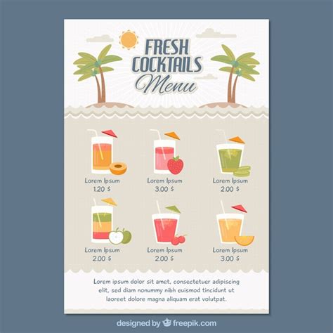 Free Vector Cocktail Menu Template In Flat Design