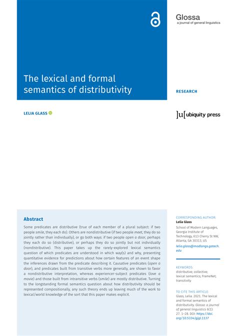 Pdf The Lexical And Formal Semantics Of Distributivity