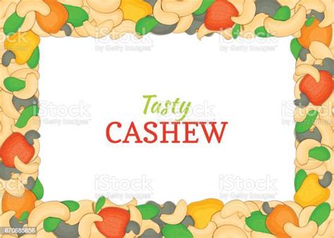 가로 사각형 색된 프레임 구성 캐슈 견과의 맛 있는 벡터 카드 그림입니다 건강한 식생활에 대한 스톡 벡터 아트 및 기타 이미지 건강한 식생활 과일 녹색 Istock