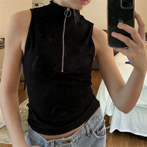 Zara Ribbed O Ring Zip Up Tank No Flaws Never Depop
