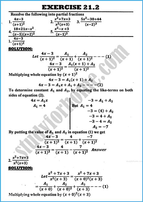 Solved Exercise 212 Partial Fractions Mathematics Class 10th