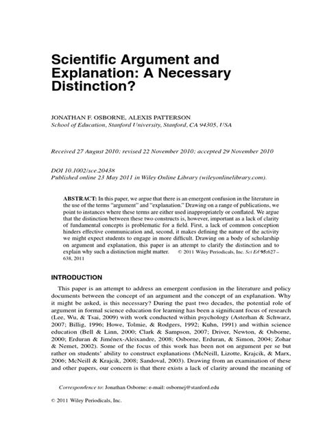 Distinguishing Scientific Explanation From Scientific Argument Why Conceptual Clarity Matters