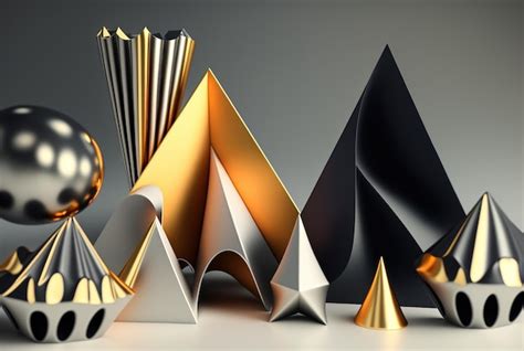 Premium Photo 3d Render Abstract Geometric Background Gold And Silver