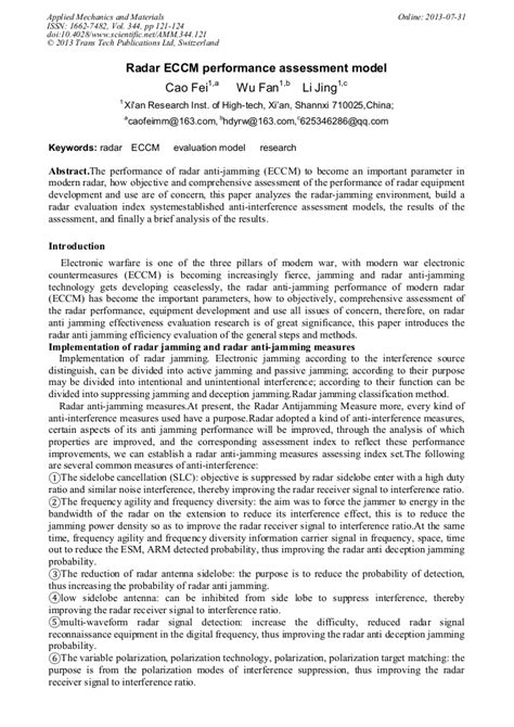 Radar Eccm Performance Assessment Model Scientificnet