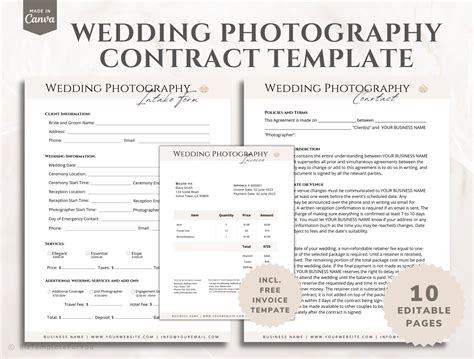 Editable Wedding Photography Contract Template Bundle Including Intake