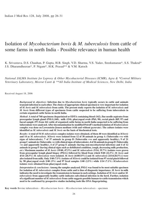 Pdf Isolation Of Mycobacterium Bovis And M Tuberculosis From Cattle