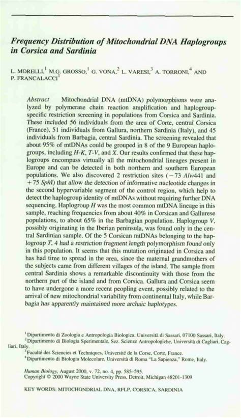 Pdf Frequency Distribution Of Mitochondrial Dna Haplogroups In