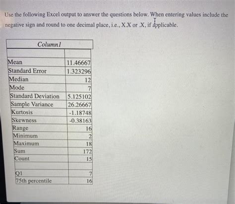 Use The Following Excel Output To Answer The