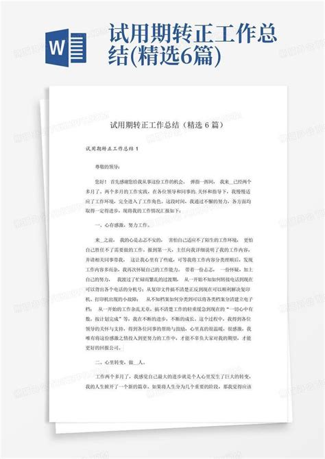 试用期转正工作总结精选6篇 Word模板下载编号lmnjkomp熊猫办公