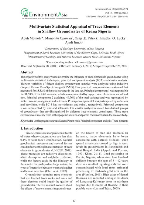 Pdf Multivariate Statistical Appraisal Of Trace Elements In Shallow