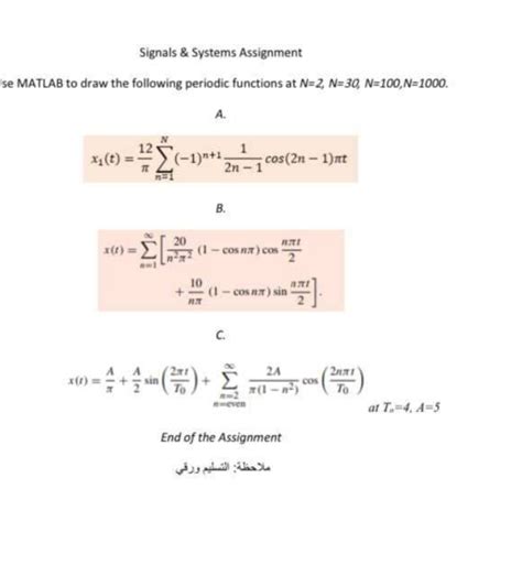 Solved Signals And Systems Assignment Use Matlab To Draw The