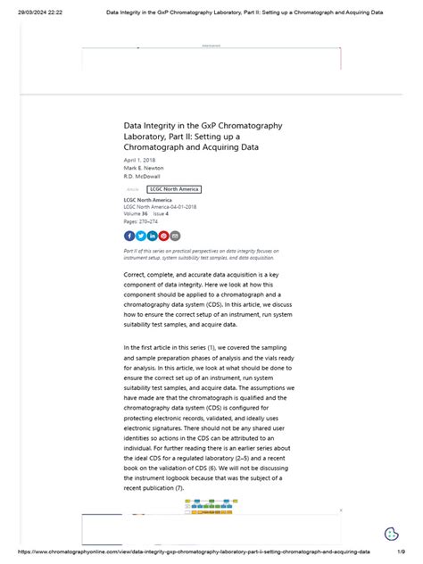 Data Integrity In The Gxp Chromatography Laboratory Part Ii Setting Up A Chromatograph And