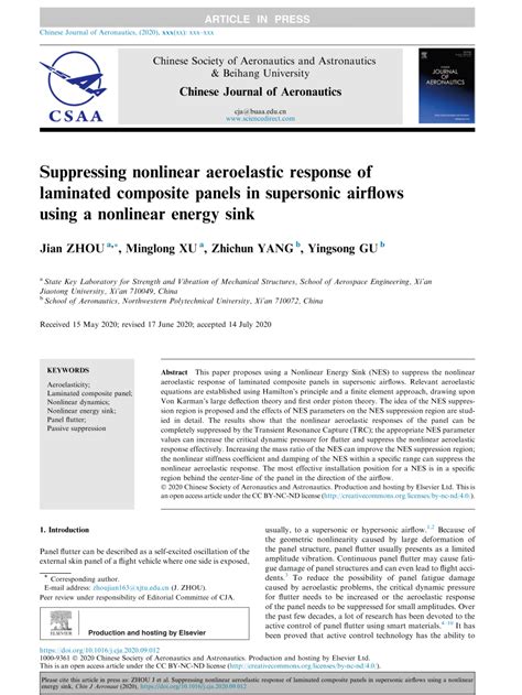 PDF Suppressing Nonlinear Aeroelastic Response Of Laminated Composite Panels In Supersonic