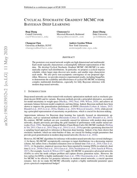 Pdf Cyclical Stochastic Gradient Mcmc For Bayesian Deep Learning