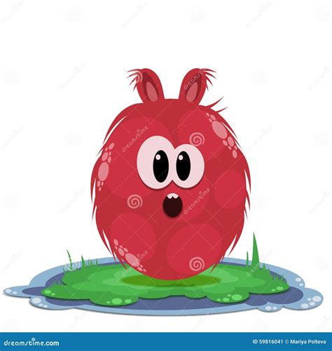 Surprised Red Round Monster On The Grass Stock Illustration Illustration Of Flower Grass